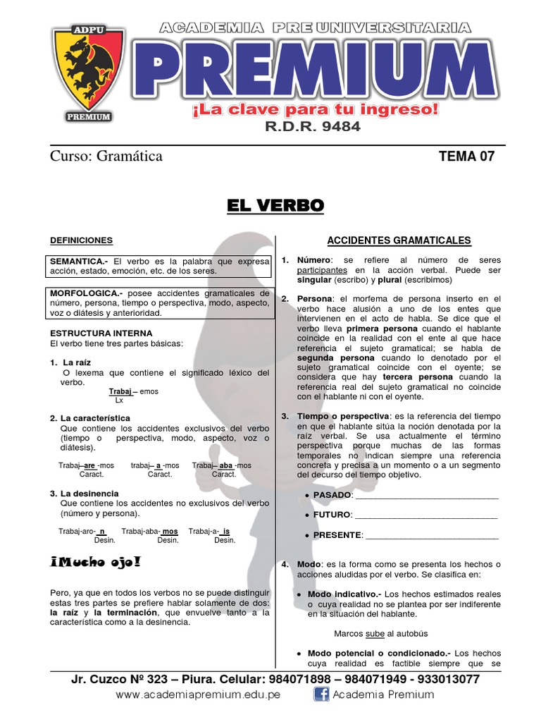 Tema 07 de Gramatica - El Verbo | PDF | Verbo | Relaciones sintácticas