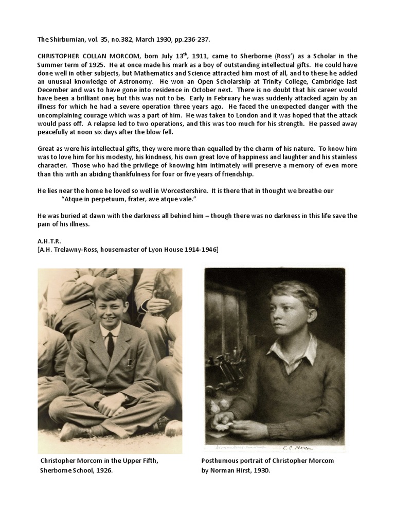 Obituary For Christopher Morcom The Shirburnian March 1930 | PDF