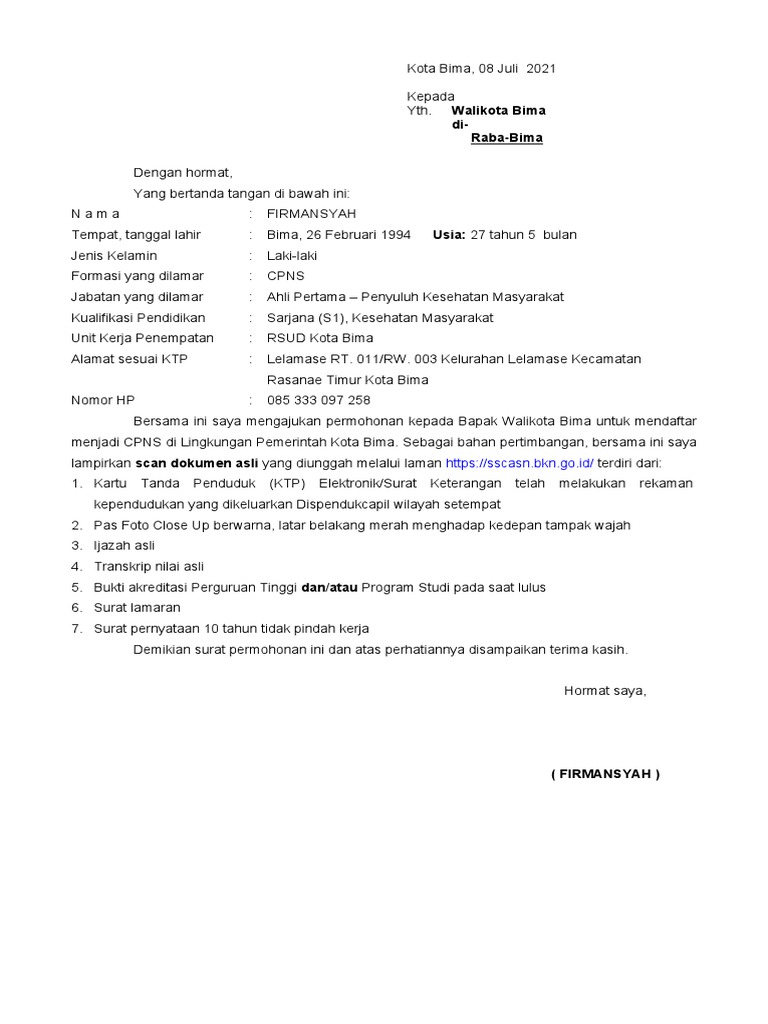 1 Surat Lamaran ASN | PDF