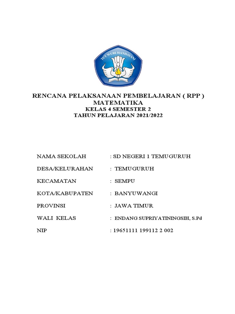 RPP Matematika Kelas 4 Semester 2 ENDANG SUPRIYATININGSIH SKP | PDF