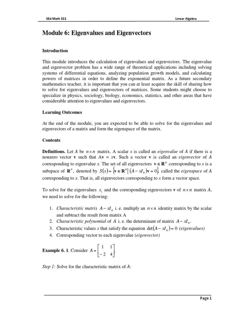 Eigenvalues And Eigenvectors Pdf Eigenvalues And Eigenvectors Matrix Mathematics