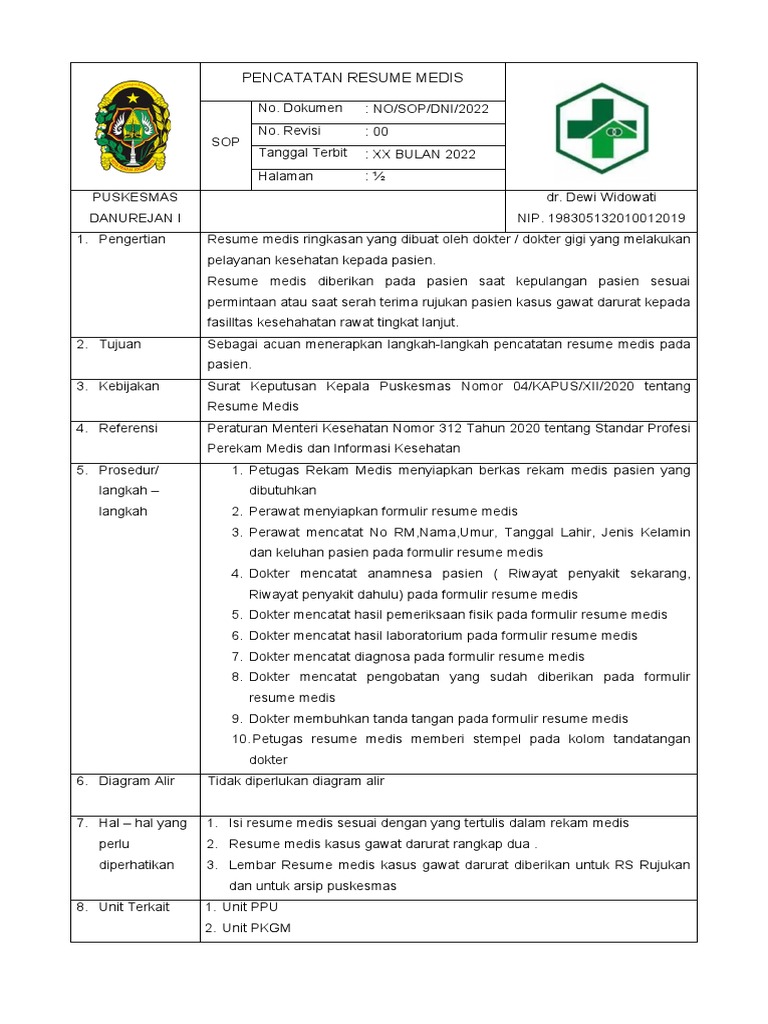 Sop Penulisan Resume Medis Emergency | PDF