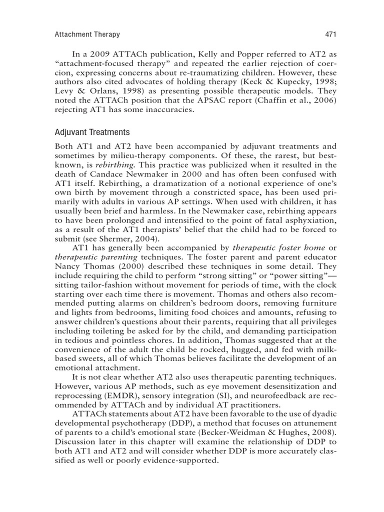 Adjuvant Treatments: Attachment Therapy 471 | PDF | Attachment Theory | Mental Disorder