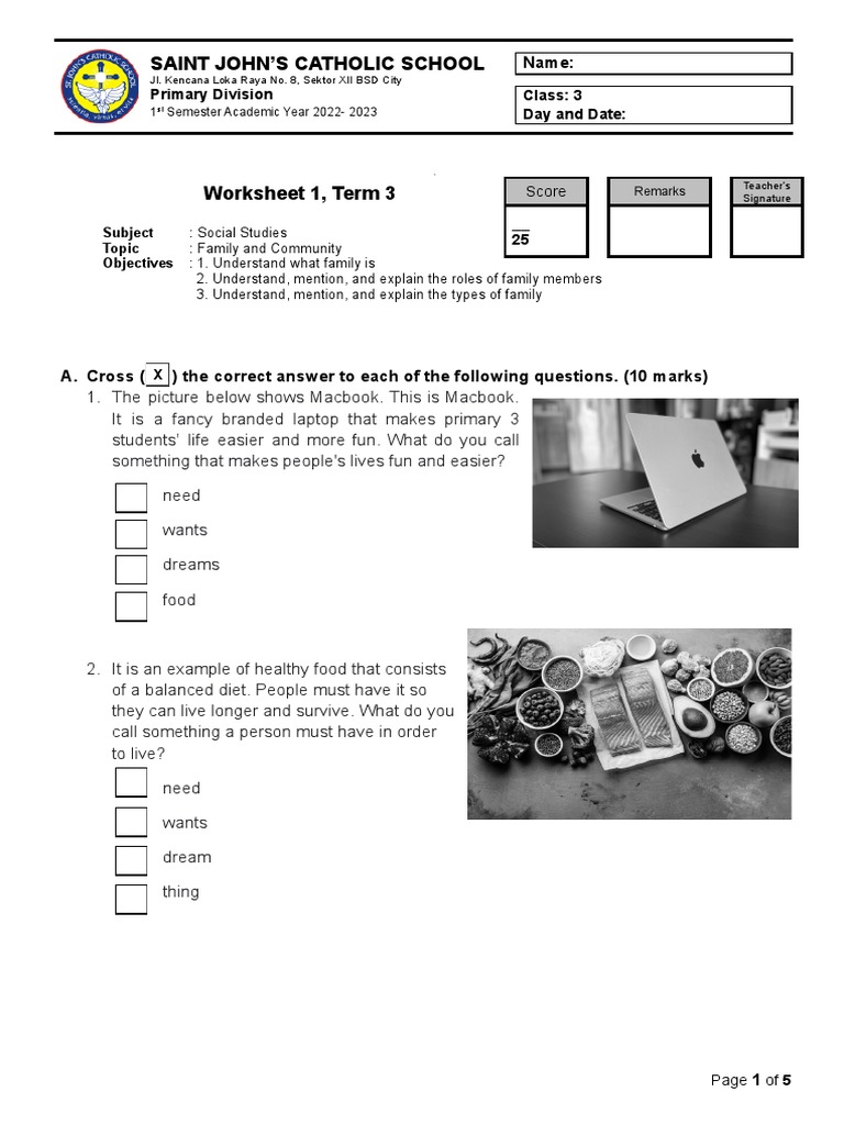 P3 Social Studies Worksheet 1 Term 3 2022-2023 | PDF