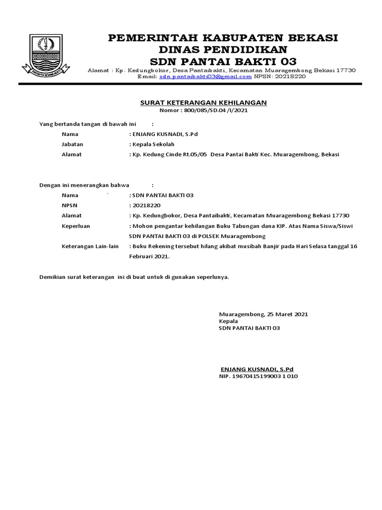 Surat Pengantar Kehilangan | PDF