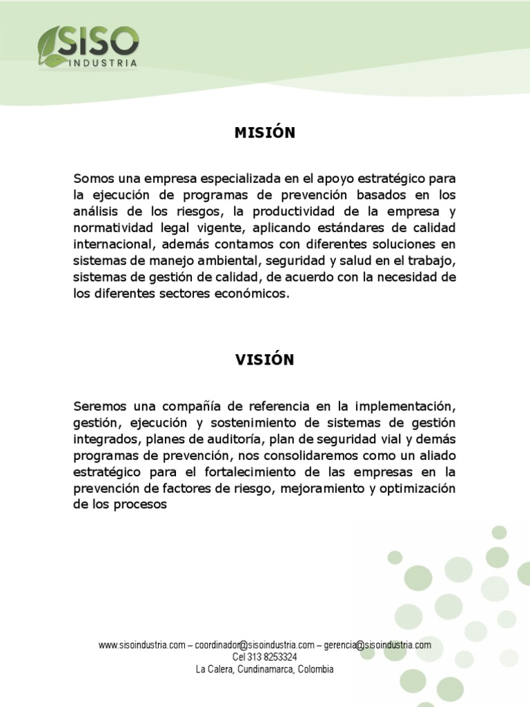 Visión y Misión de Siso Industria | PDF