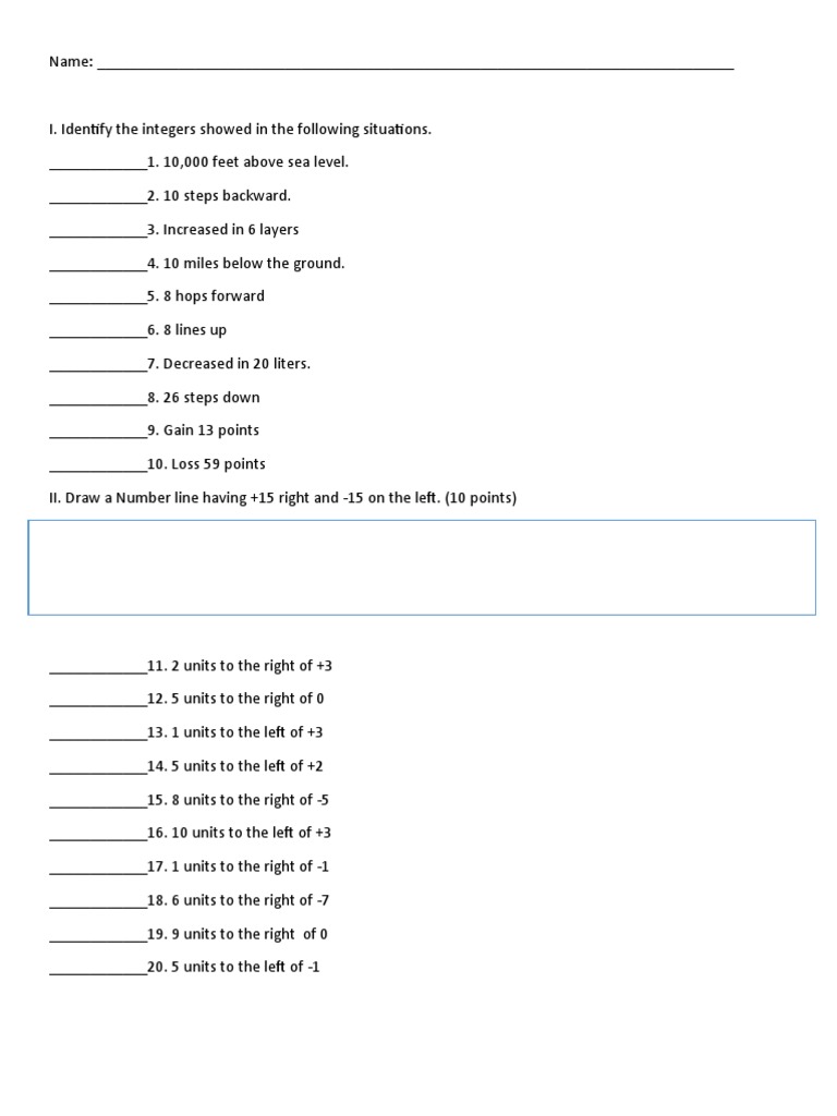 Activiy Sheets For Integers | PDF