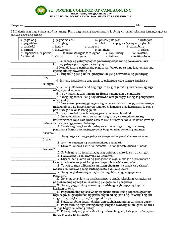 Grade 7-Fil. 2ND | PDF