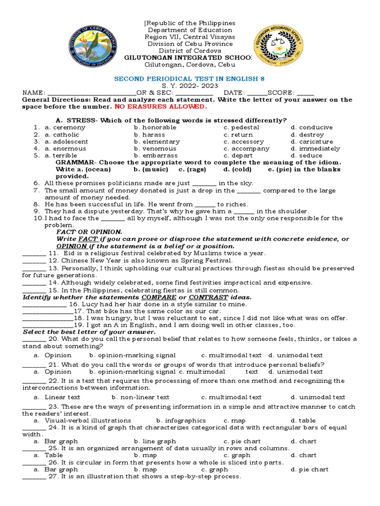 Periodical Test in Eng 8 q2 | PDF | Infographics | Chart