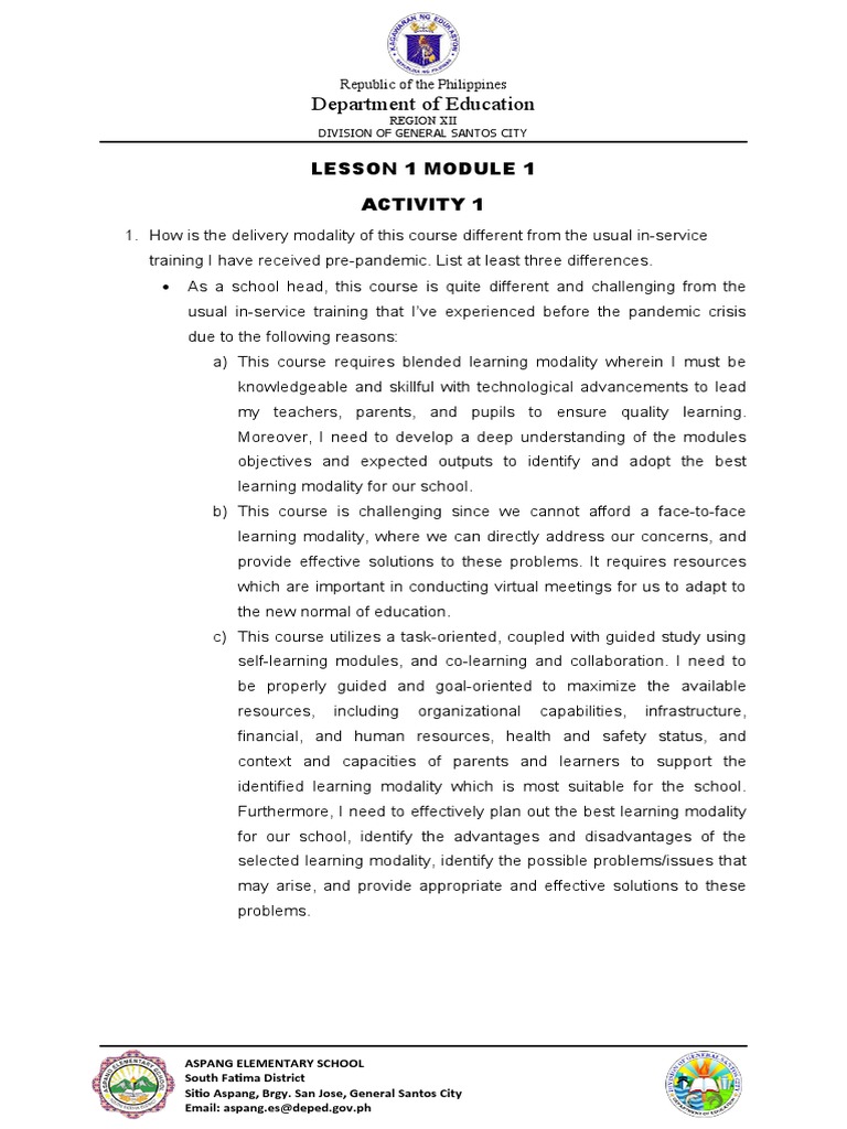 Module 1 Answers | PDF | Teachers | Learning