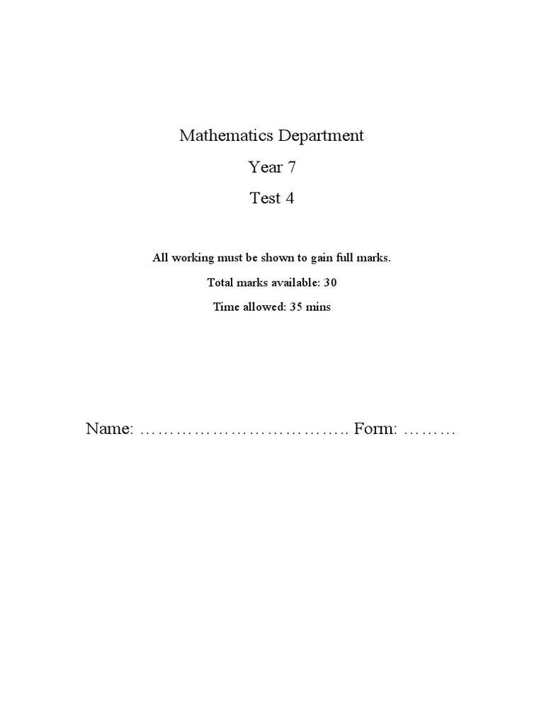 Year 7 Test 4 Mar 22 | PDF | Convex Geometry | Mathematics
