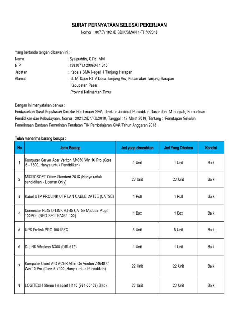 Surat Pernyataan Tik Dan Bast | PDF