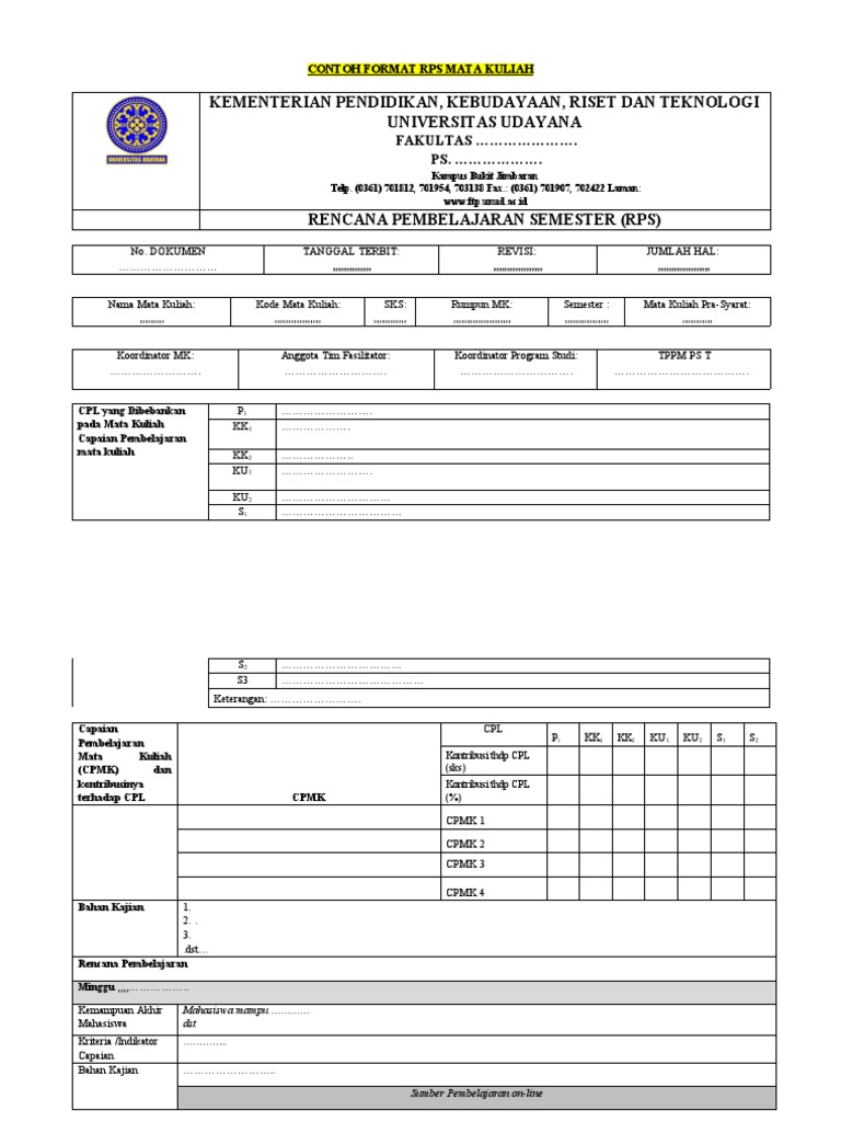 Contoh Format Rps Mata Kuliah | PDF