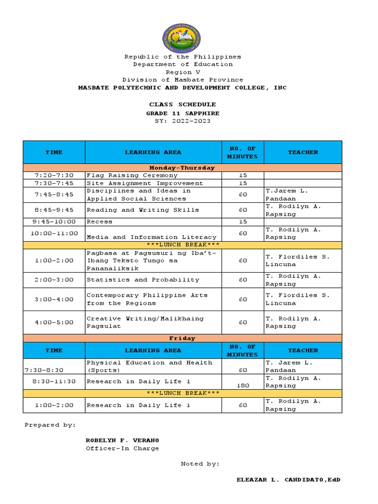 Class Program Shs Second Semester | Download Free PDF | Behavior Modification | Cognition