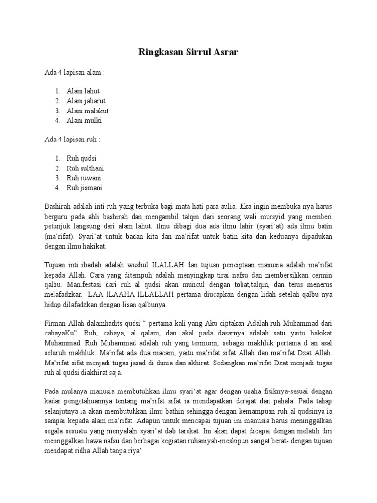 Memahami Sirrul Asrar dan Dzikirnya | PDF