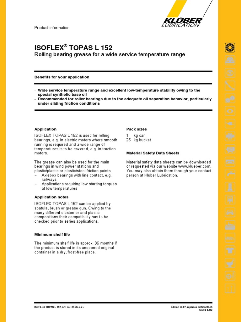Klueber Isoflex Topas L 152 Rolling Bearing Grease For A Wide Service ...
