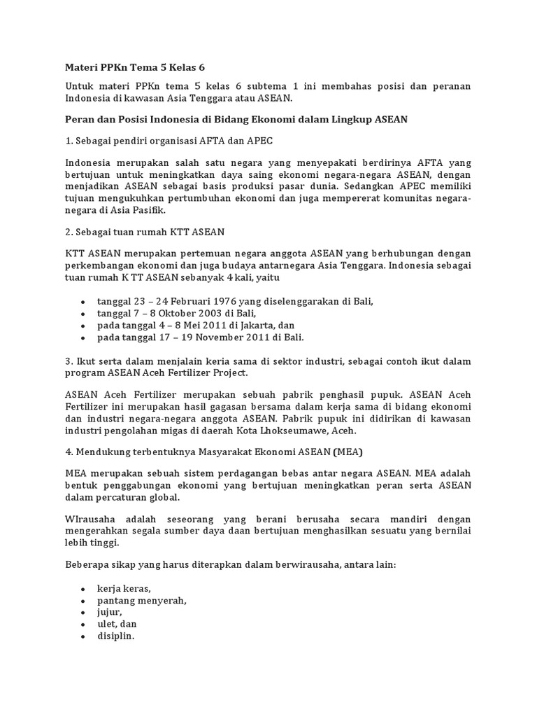 Materi PPKN Tema 5 Kelas 6 | PDF
