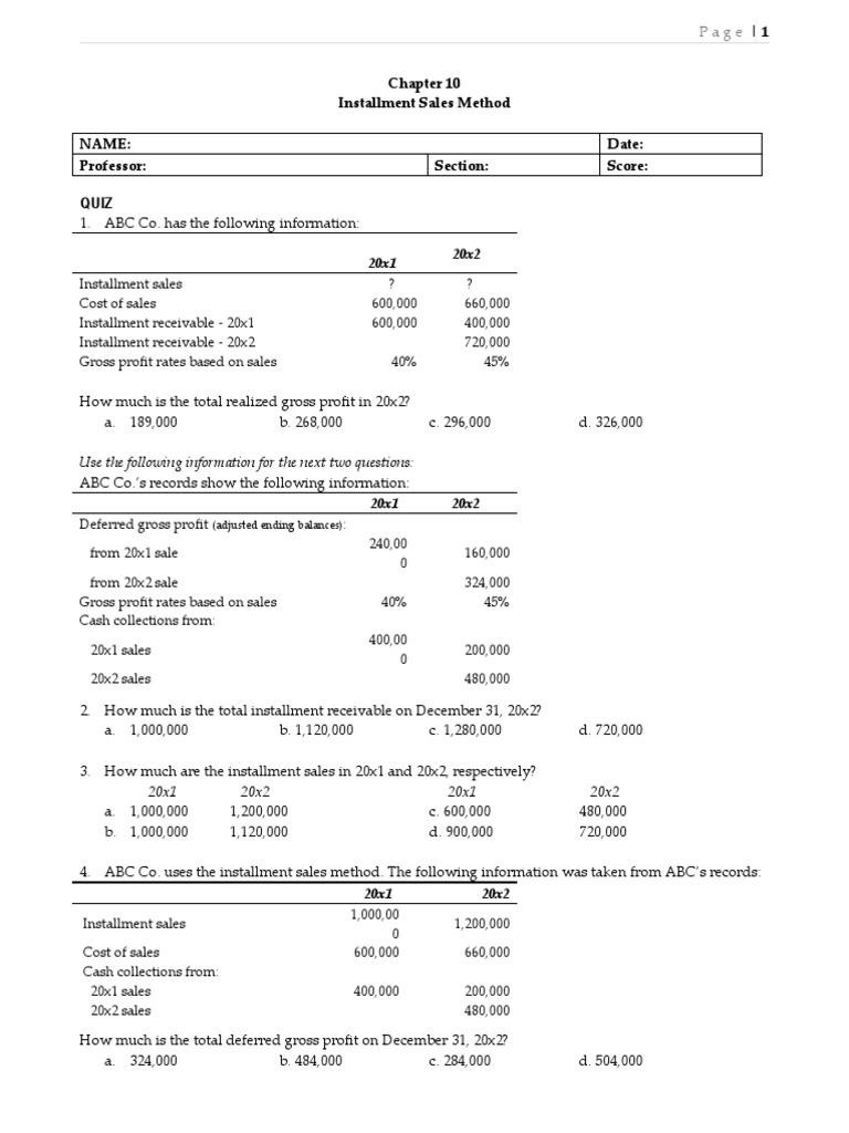 Quiz - Chapter 10 - Installment Sales Method - 2021 Edition | PDF ...