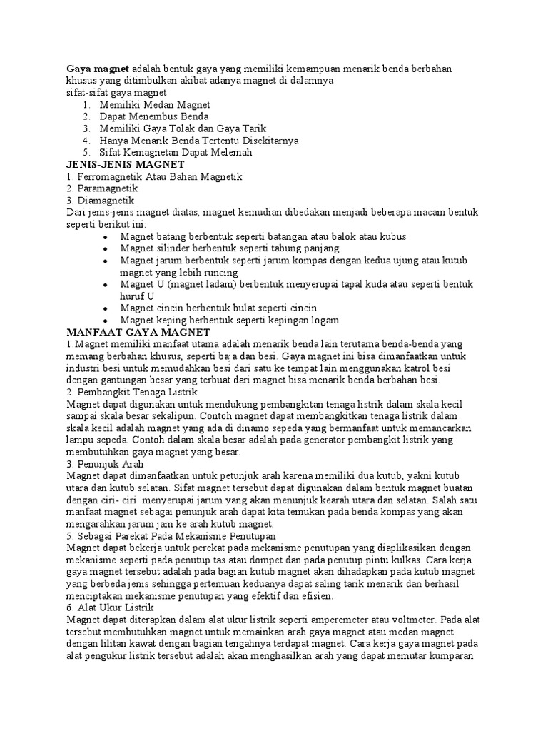 Manfaat dan Jenis Gaya Magnet | PDF | Sains & Matematika