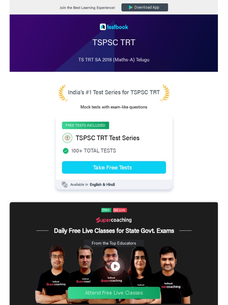 Ts TRT Sa 2018 (Maths-A) Telugu | PDF