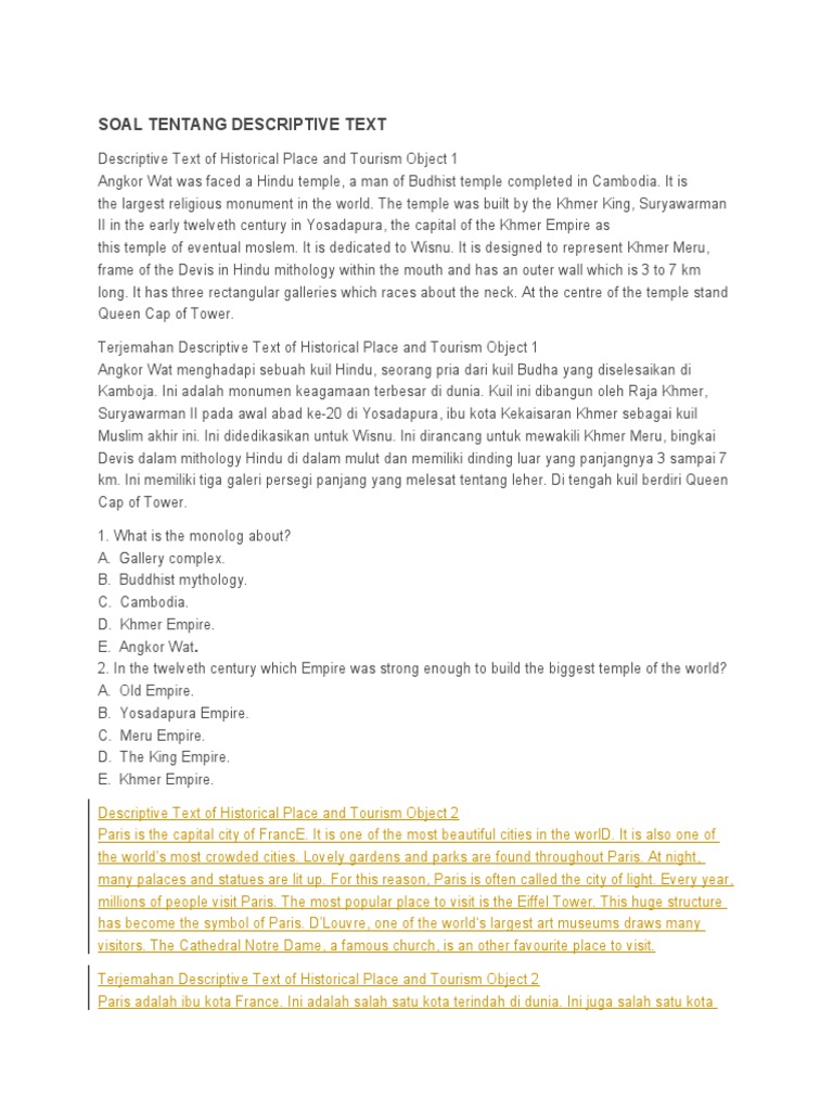 Soal Tentang Descriptive Text | PDF | Angkor Wat | Angkor