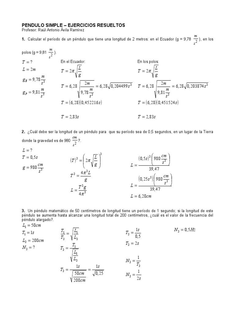 Ejercicios Resueltos de Péndulo Simple | PDF | Máquinas | Almacen de energia