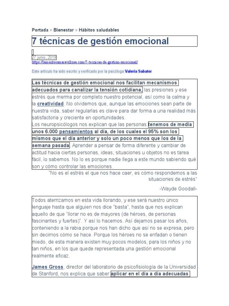7 Técnicas de Gestión Emocional | PDF | Las emociones | Meditación