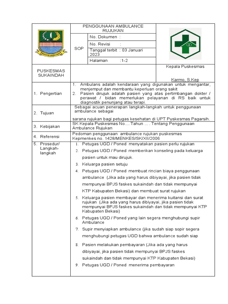 Sop Penggunaan Rujukan Ambulance | PDF