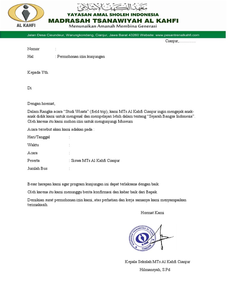 Surat Permohonan Field Trip | PDF