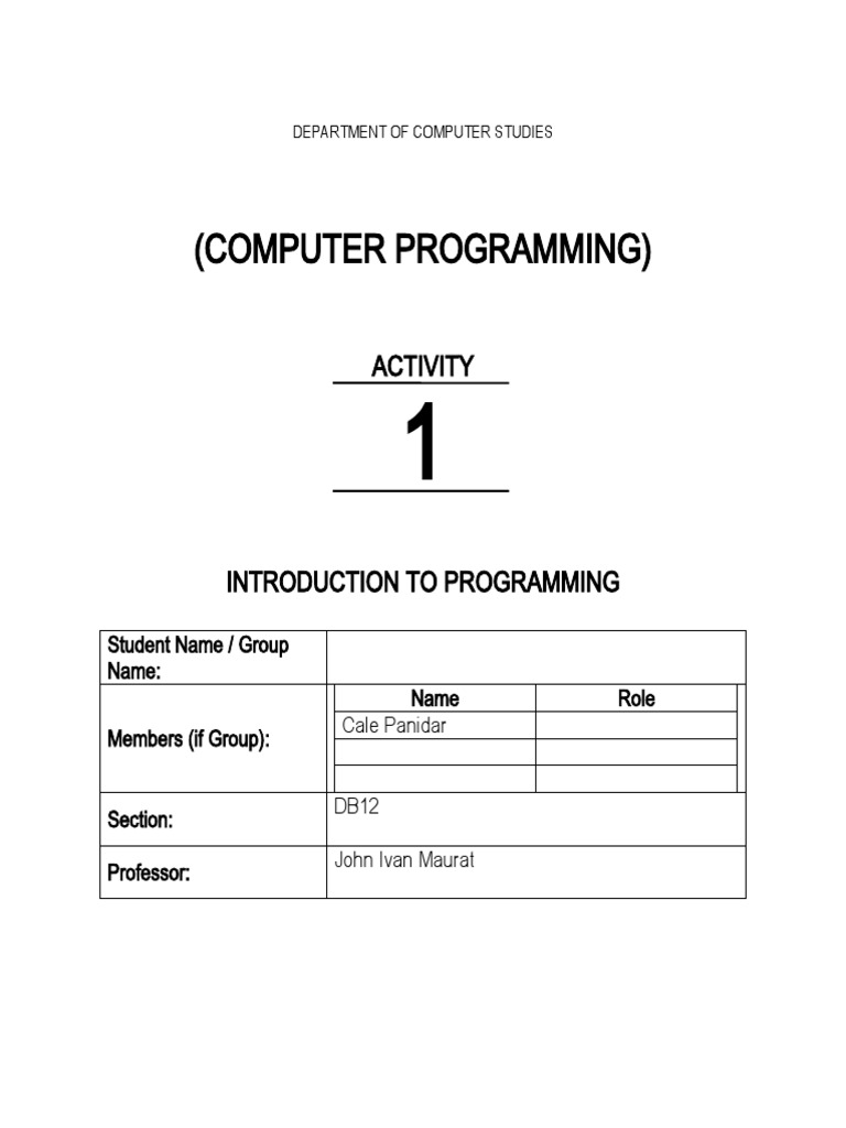 Activity 1 | PDF | Computer Programming | Programming Language