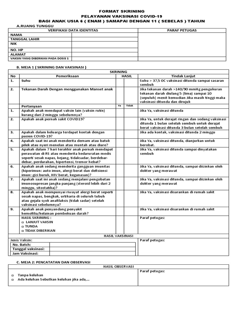 Format Skrining Anak SD | PDF
