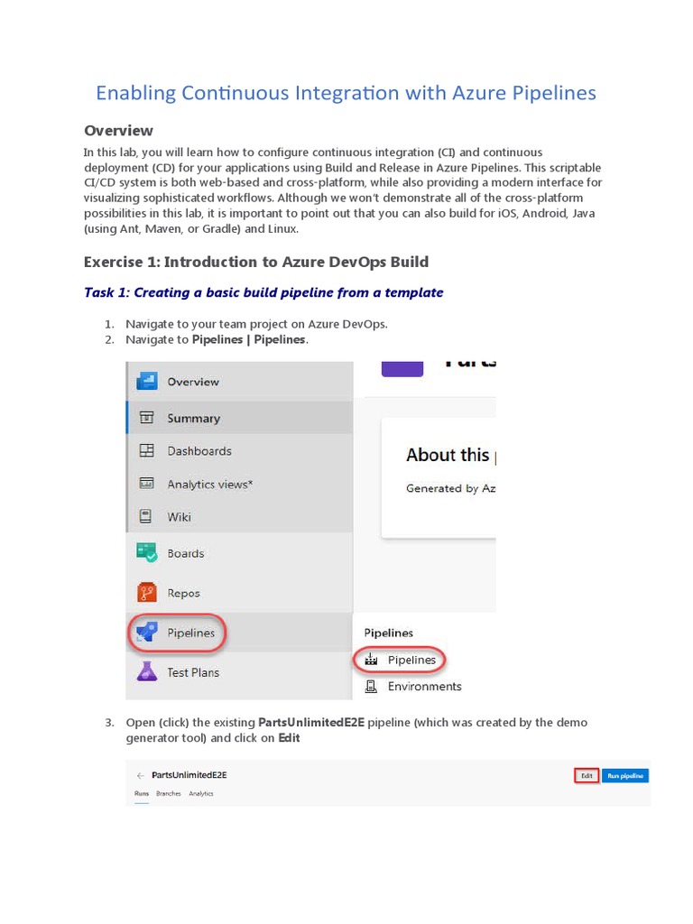 Enabling Continuous Integration With Azure Pipelines Pdf Computer Engineering Computing