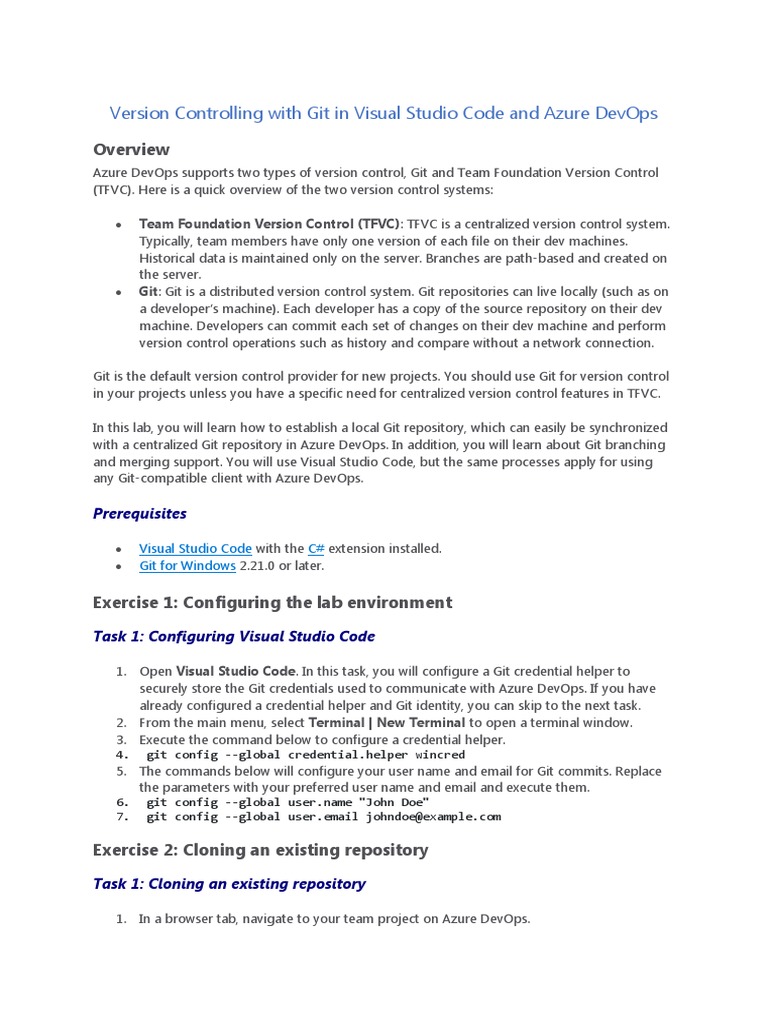 Version Controlling With Git in Visual Studio Code and Azure DevOps | PDF | Version Control ...