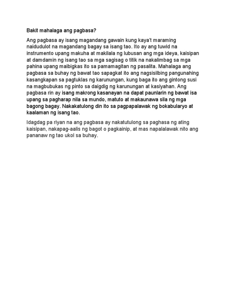 Bakit Mahalaga Ang Pagbasa | PDF
