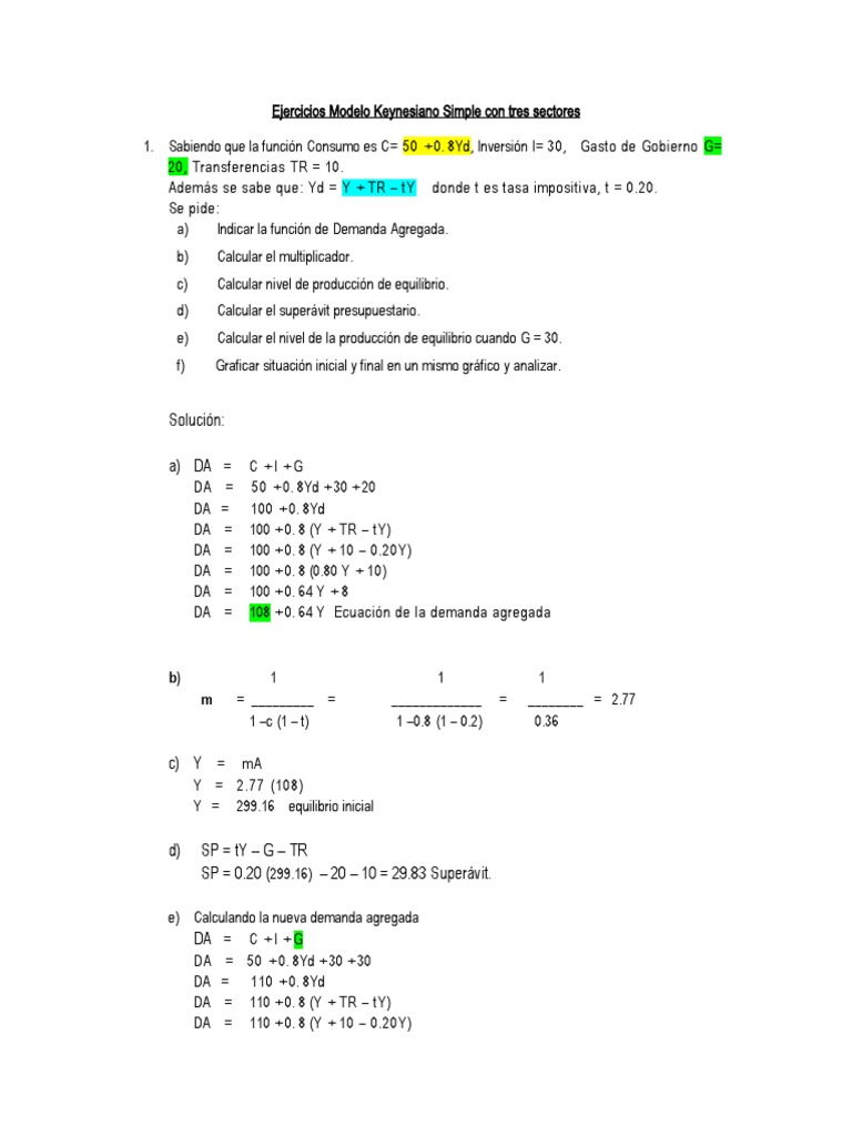 Ejer Modelo Keynesiano Simple 3 Sectores 2021 23.11 | PDF