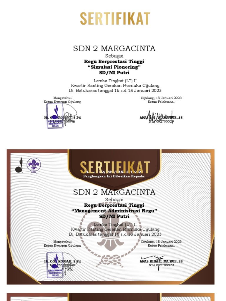 Contoh Sertifikat Pramuka | PDF