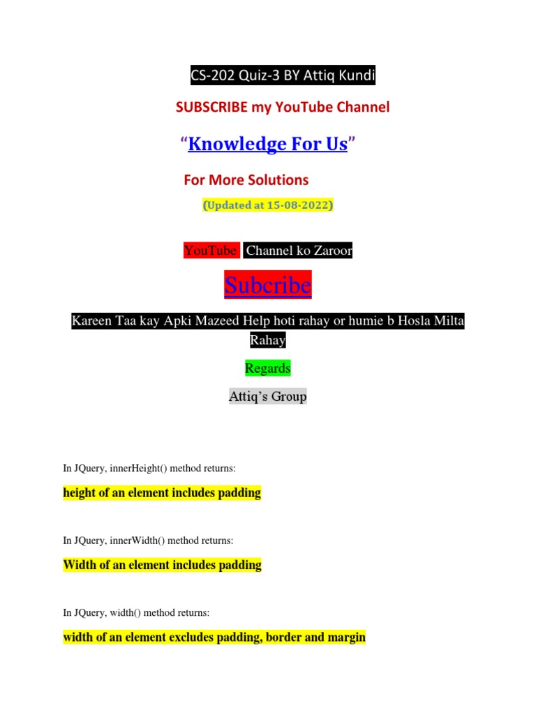 CS-202 Quiz 3: jQuery Concepts | PDF | J Query | Software Engineering