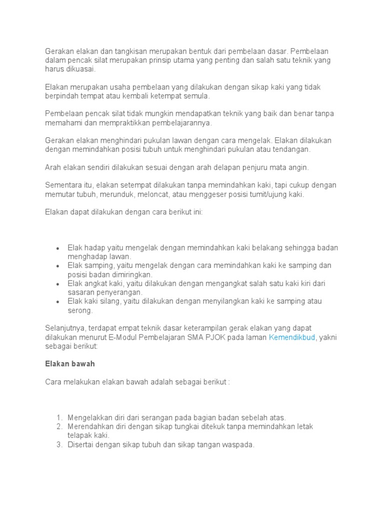 Teknik Elakan Dasar Pencak Silat | PDF | Pengembangan Diri | Gaya Hidup