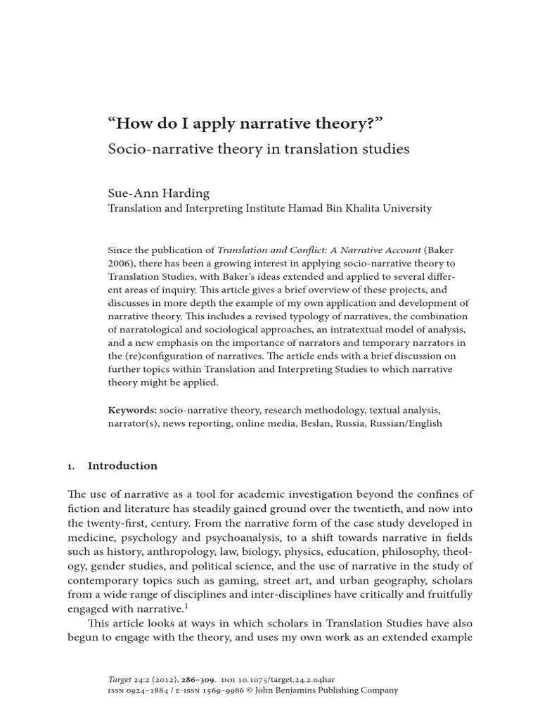 How Do I Apply Narrative Theory | PDF | Narrative | Translations