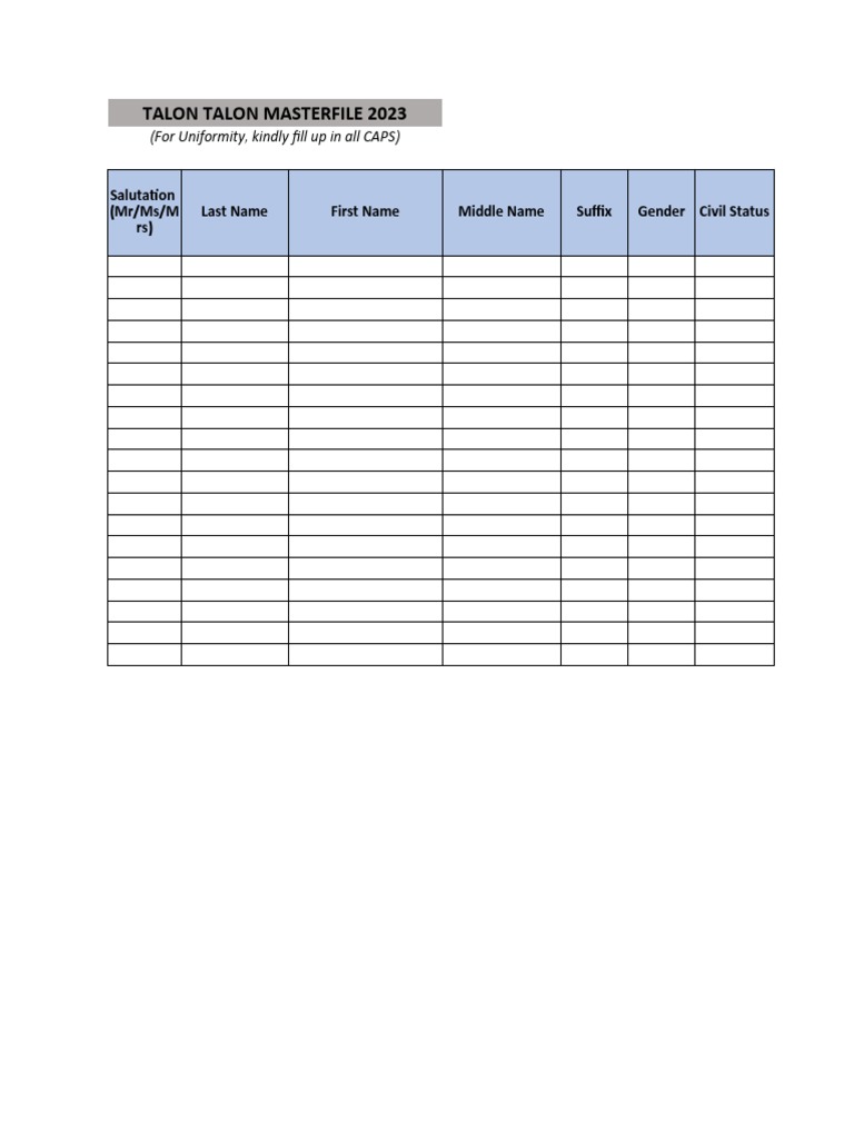 Employee Masterfile Template 2023 | PDF