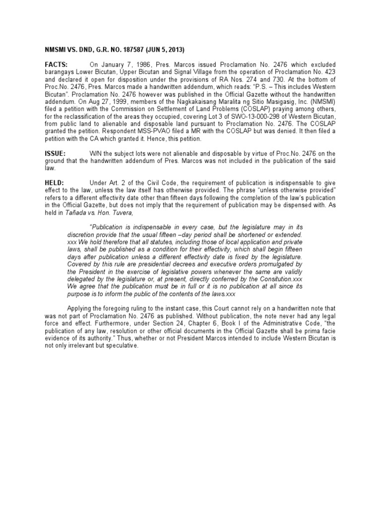 NMSMI vs. DND - Case Digests | PDF | Public Sphere | Legal Documents