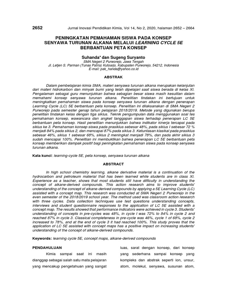 2652 Peningkatan Pemahaman Siswa Pada Konsep Senyawa Turunan Alkana Melalui Learning Cycle 5E ...