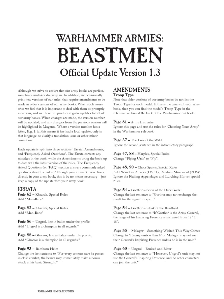Warhammer Armies - Beastmen FAQ V1.3 | PDF | Fantasy | Leisure