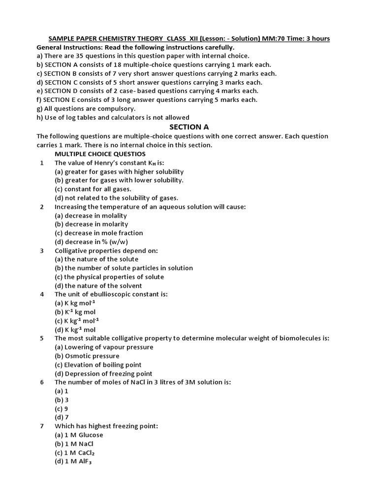 Unit Solution 70 Marks | PDF | Physical Quantities | Chemistry