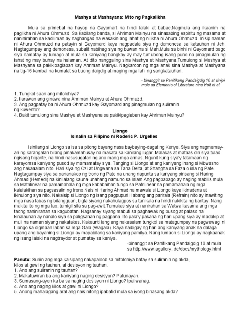 Q3 FIL 10 Mitolohiya | PDF