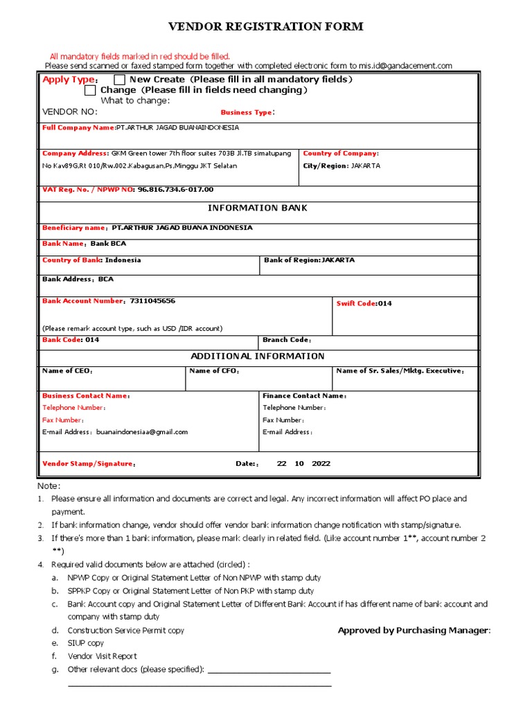 Vendor Registration Form Instructions | PDF | Service Industries