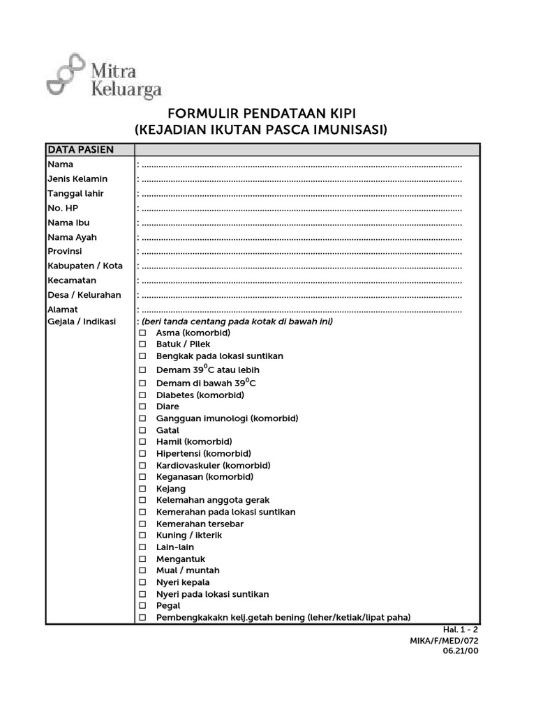 Formulir Pendataan KIPI | PDF