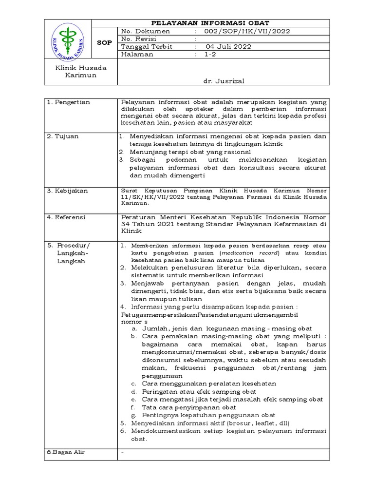 Sop Pelayanan Informasi Obat | PDF