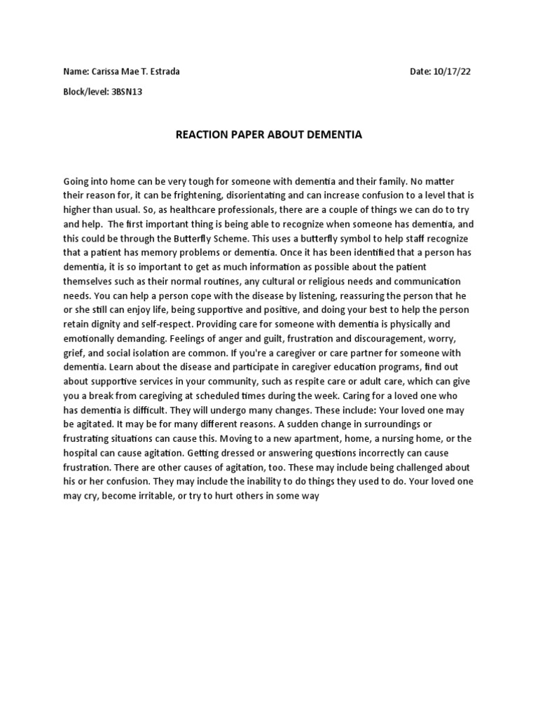 Reaction Paper About Dementia | PDF | Self-Improvement