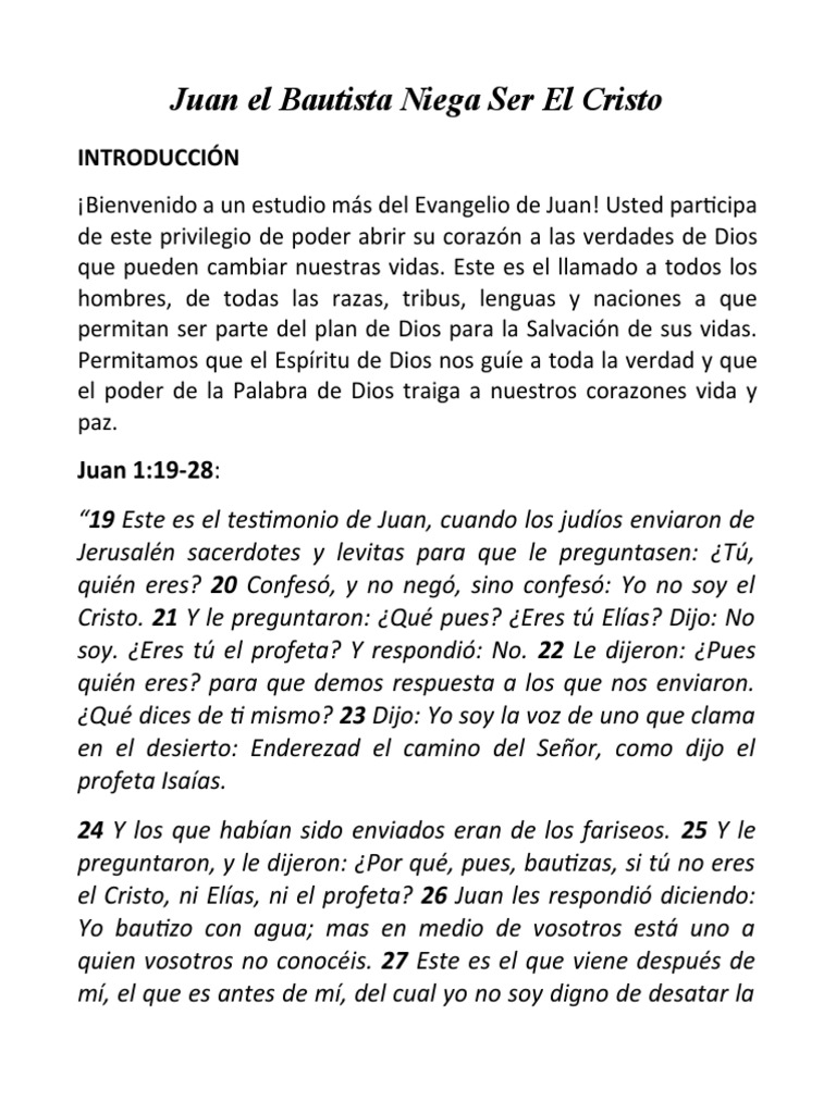 1 - 12-10 - Estudio 2 Juan Niega Ser El Cristo Juan 1 19-28 | PDF ...